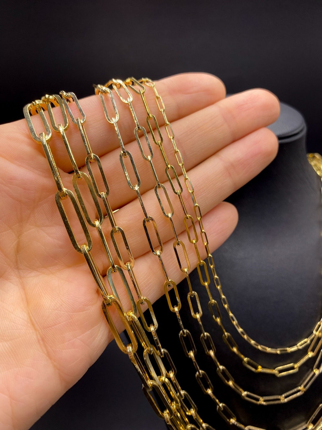 Solid 14k Real Gold Paperclip Chain Necklace 2mm 3.2mm 4mm 5.2mm 5.8mm ...