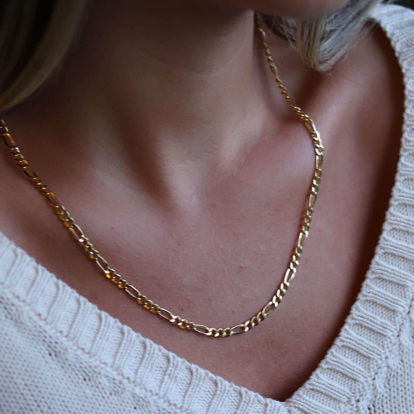 4mm Figaro Chain Necklace 14k Real Gold Royal Link Figaro Necklace ...