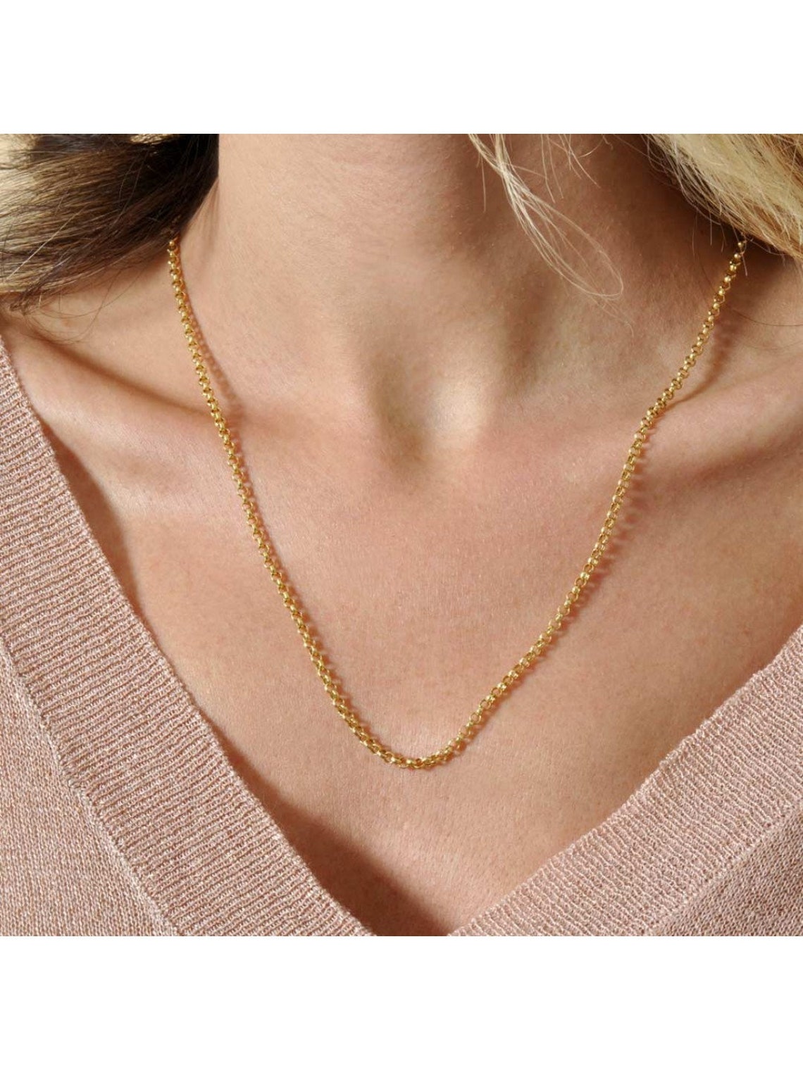 3mm Gold Rolo Link Chain Necklace 14k Solid Yellow Gold - Etsy
