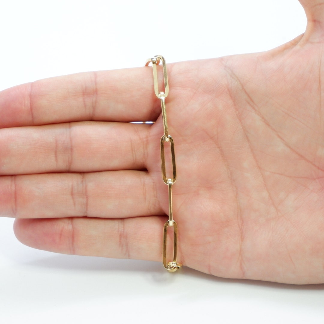 Real 14k Gold Paperclip Chain Link Bracelet 6mm Yellow Gold Paper Clip ...