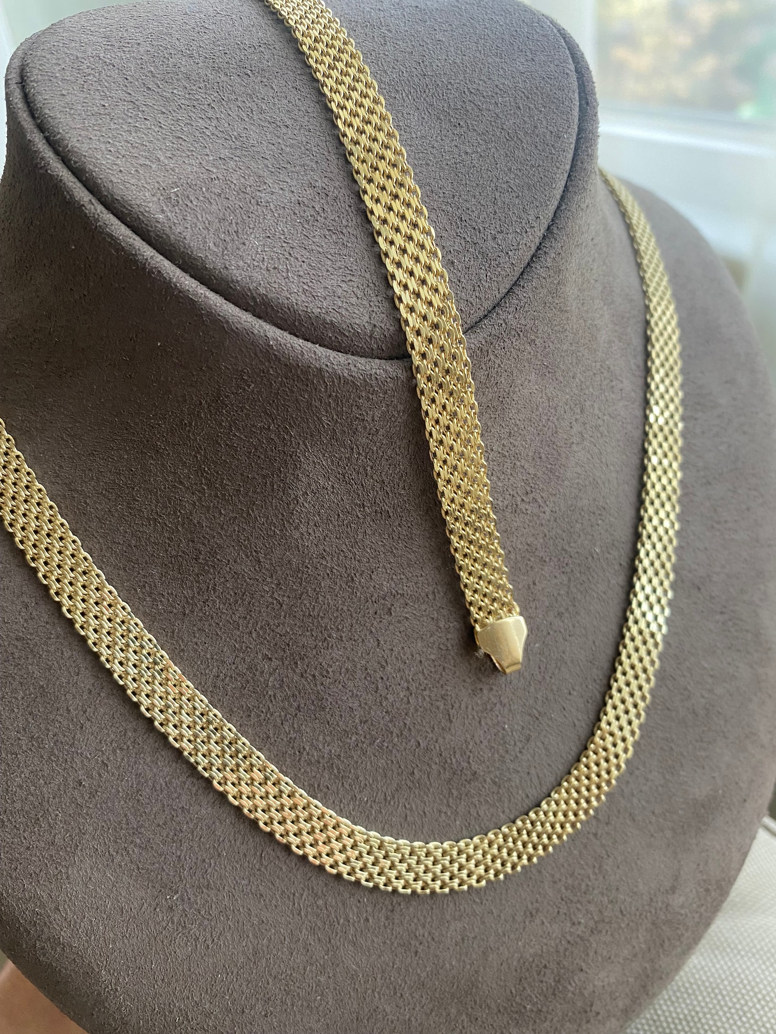 8mm Bismark Chain Necklace Solid Gold Reflexions Mesh Bismark | Etsy