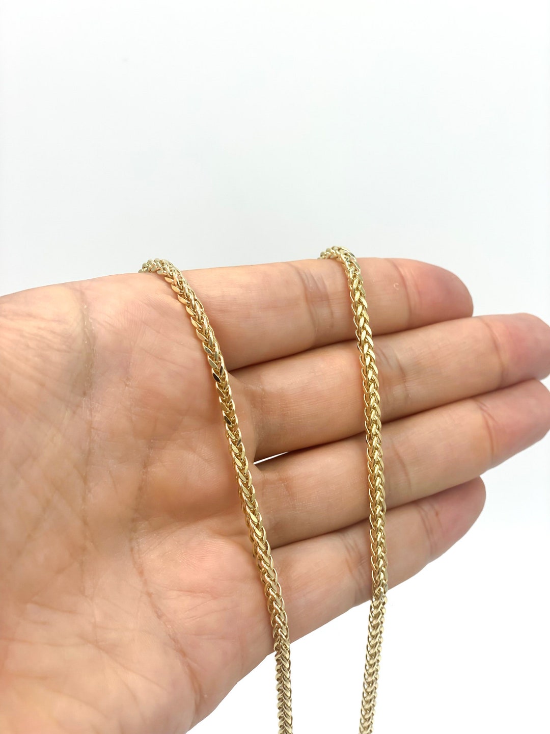 Solid 14k Real Gold Square Wheat Chain Necklace 1.7mm Yellow Gold Spiga ...