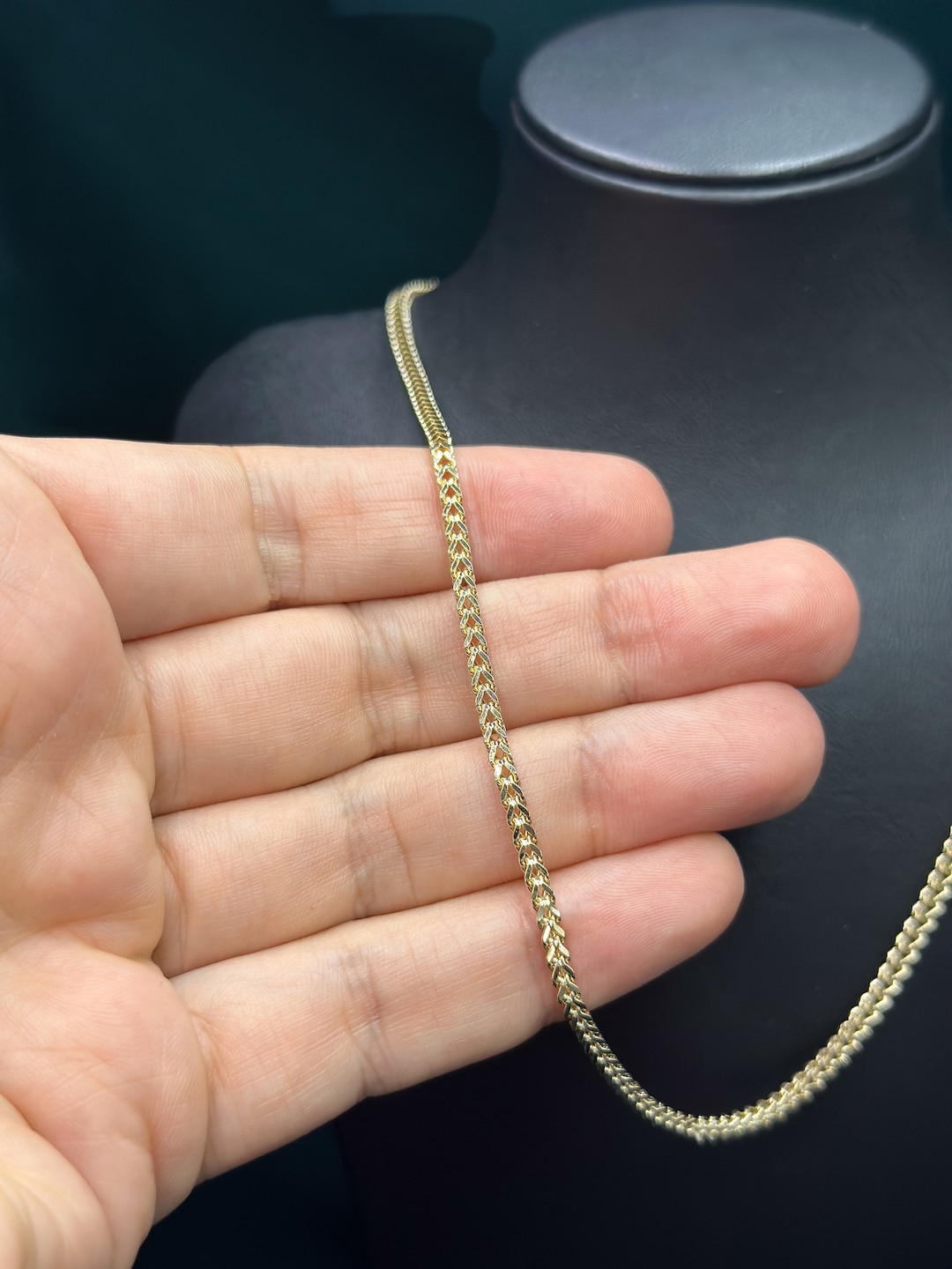 2.4mm Franco Chain Necklace Solid 14k Real Yellow Gold Franco Box Chain ...