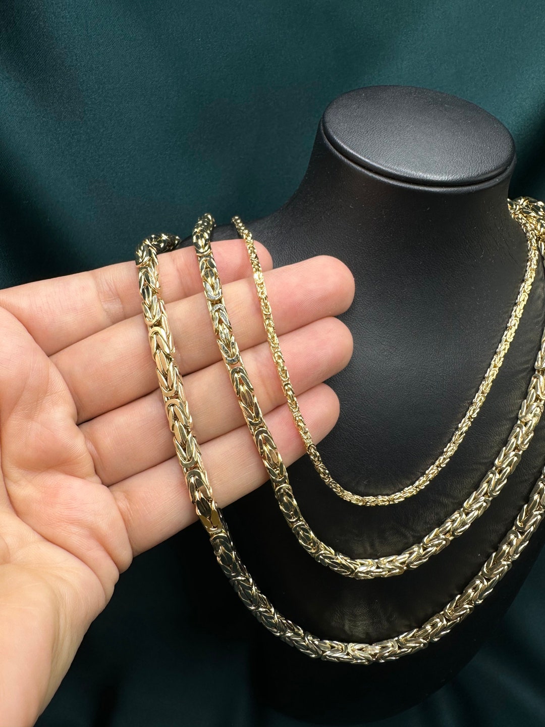 14k Real Gold Byzantine Chain Necklace 5mm 4.3mm 2mm Solid Byzantine ...