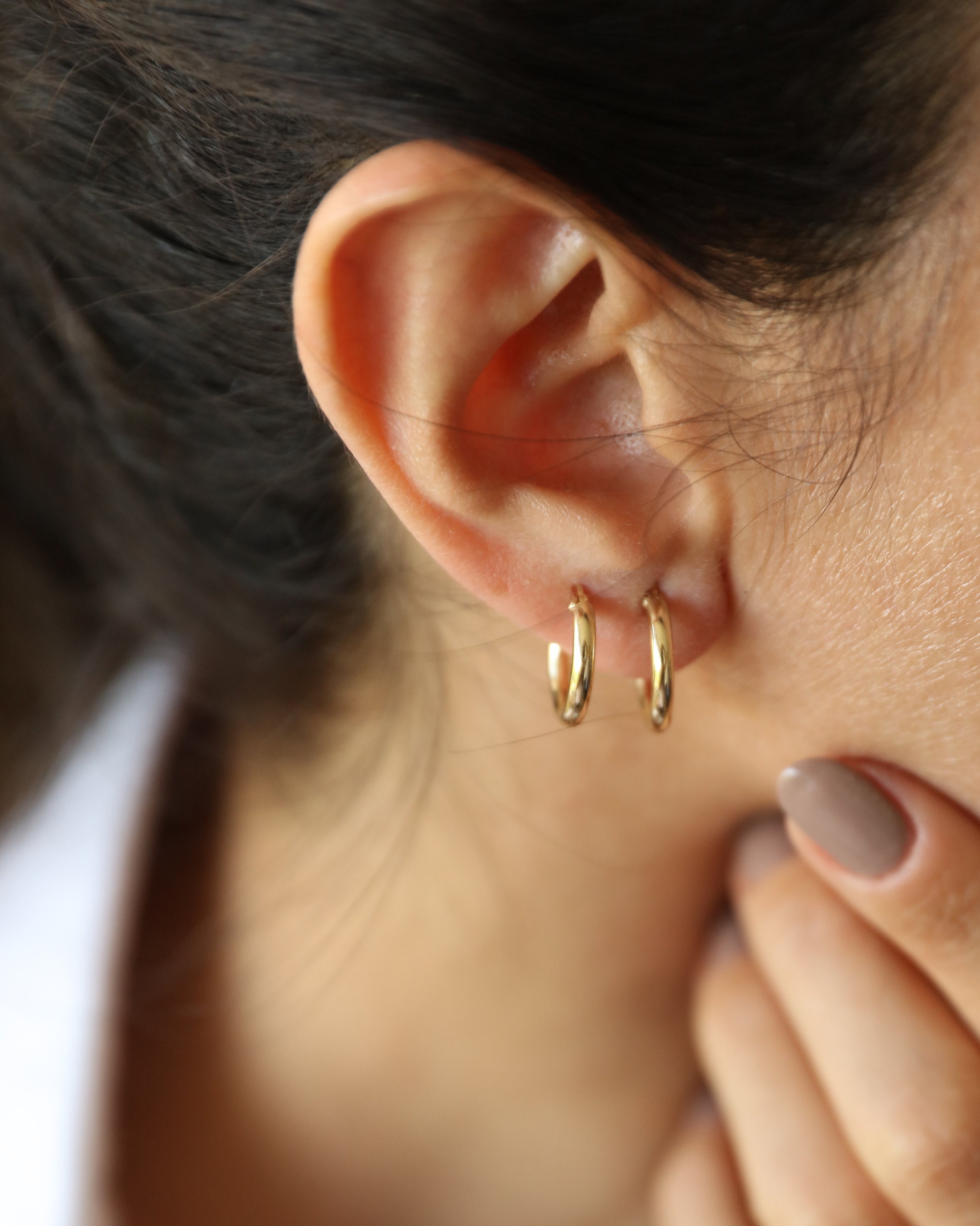 2.3mm X 15mm Shiny Gold Huggie Hoop Earrings for Women Light - Etsy UK