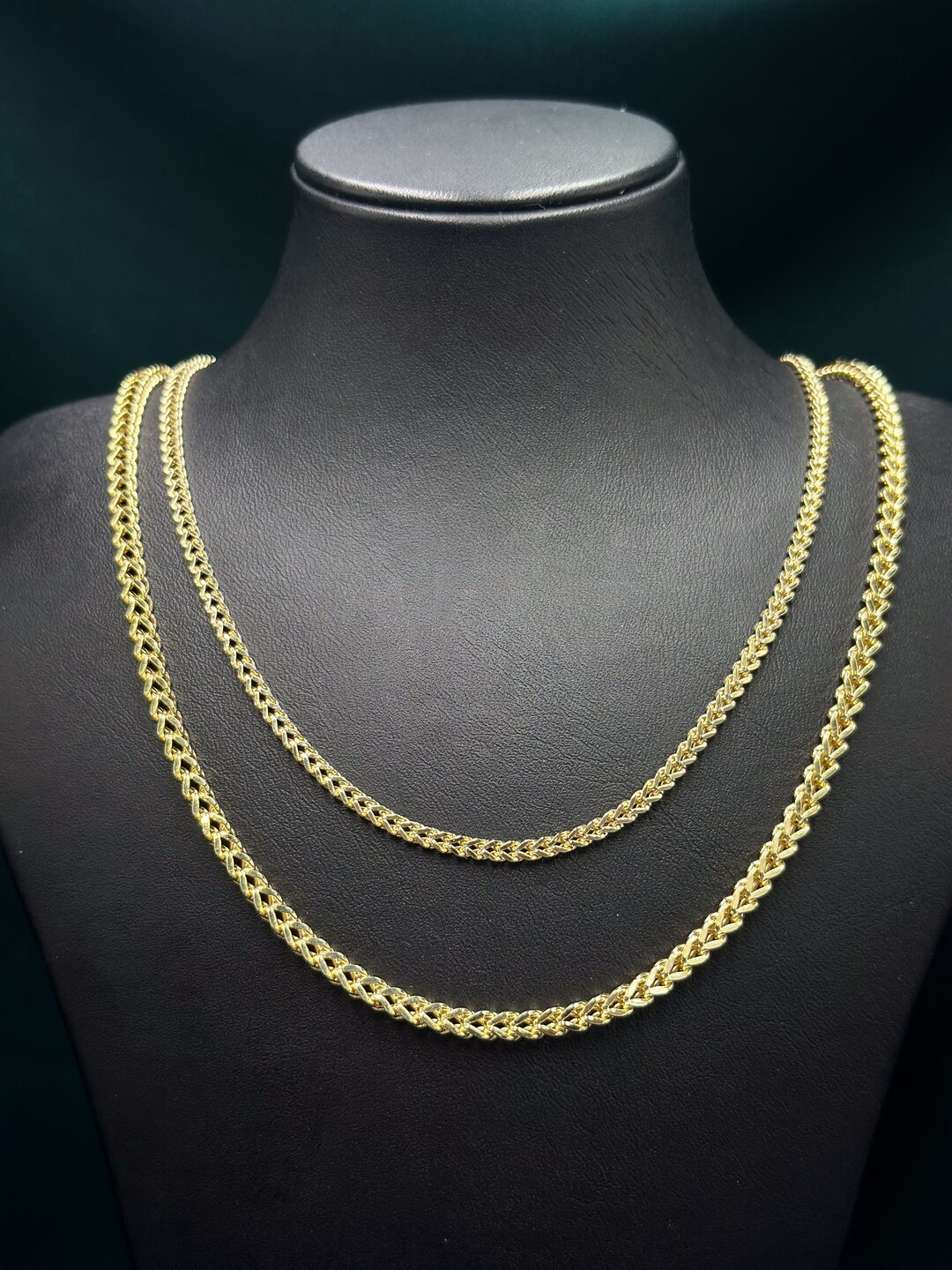 14k Real Gold Franco Chain Necklace 3.3mm 2.4mm Yellow Gold Franco Box ...