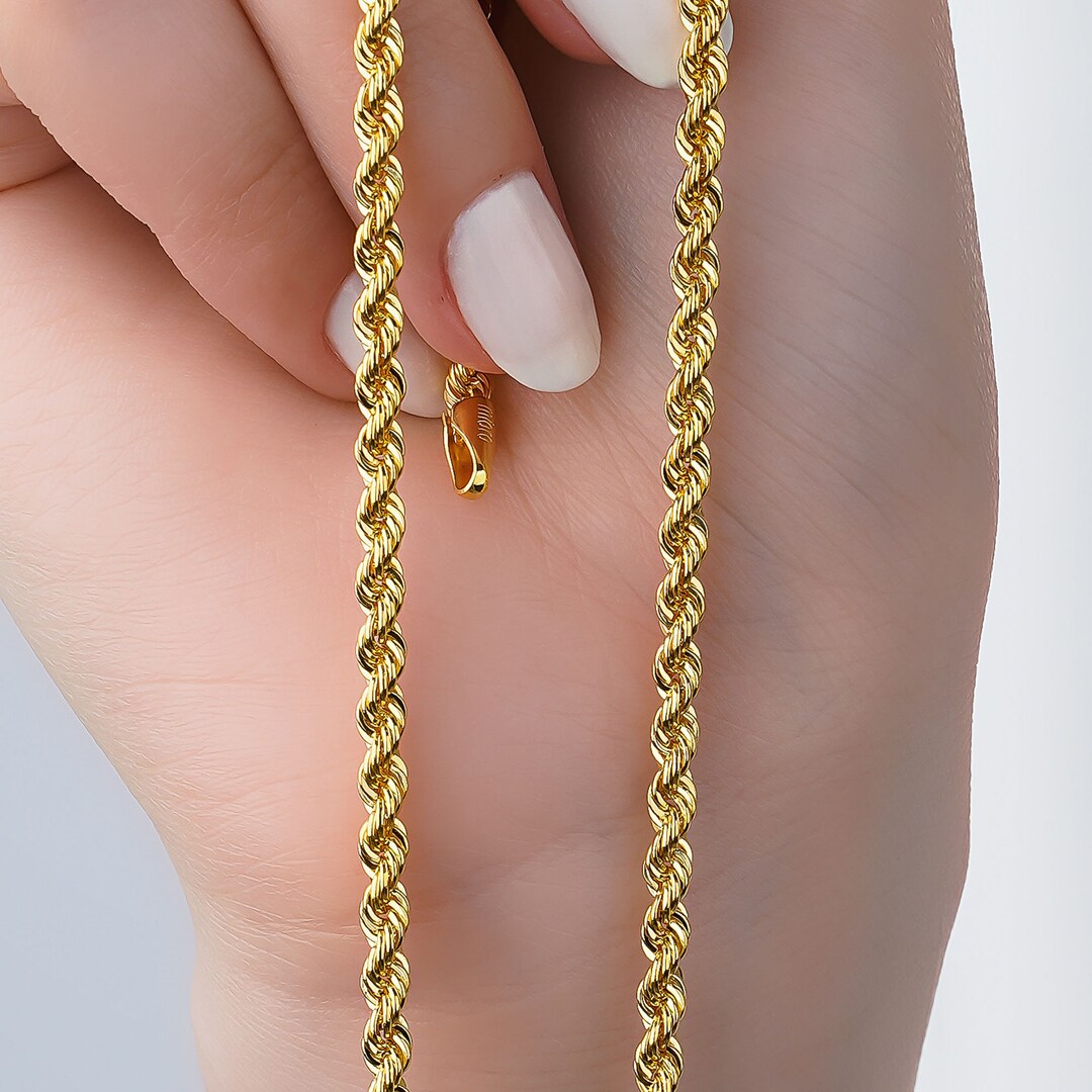 2.8mm Diamond Cut Italian Gold Twisted Rope Chain Necklace Real 14k ...