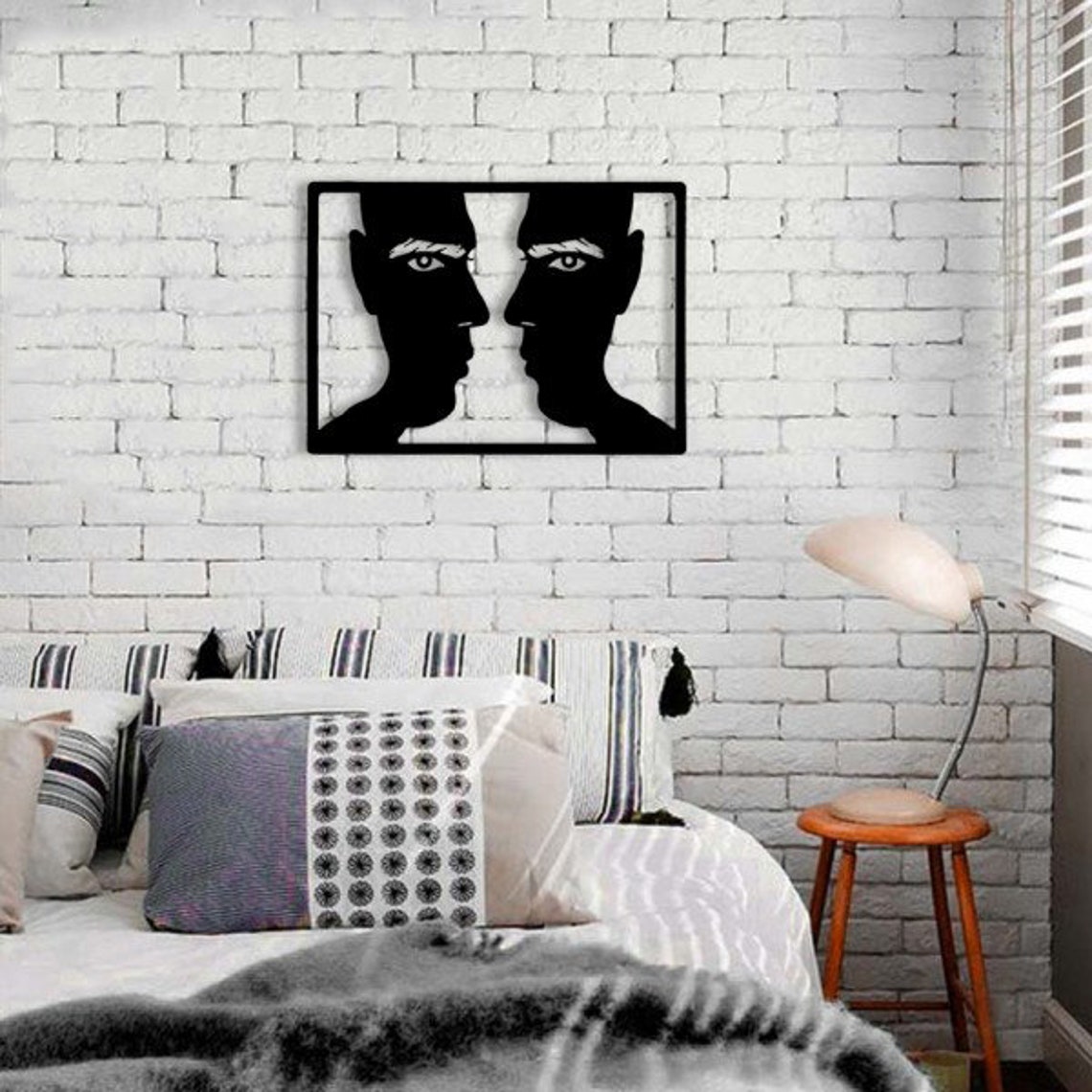 Face to Face Wall Decor Metal Wood Wall Art Geometric Wall | Etsy