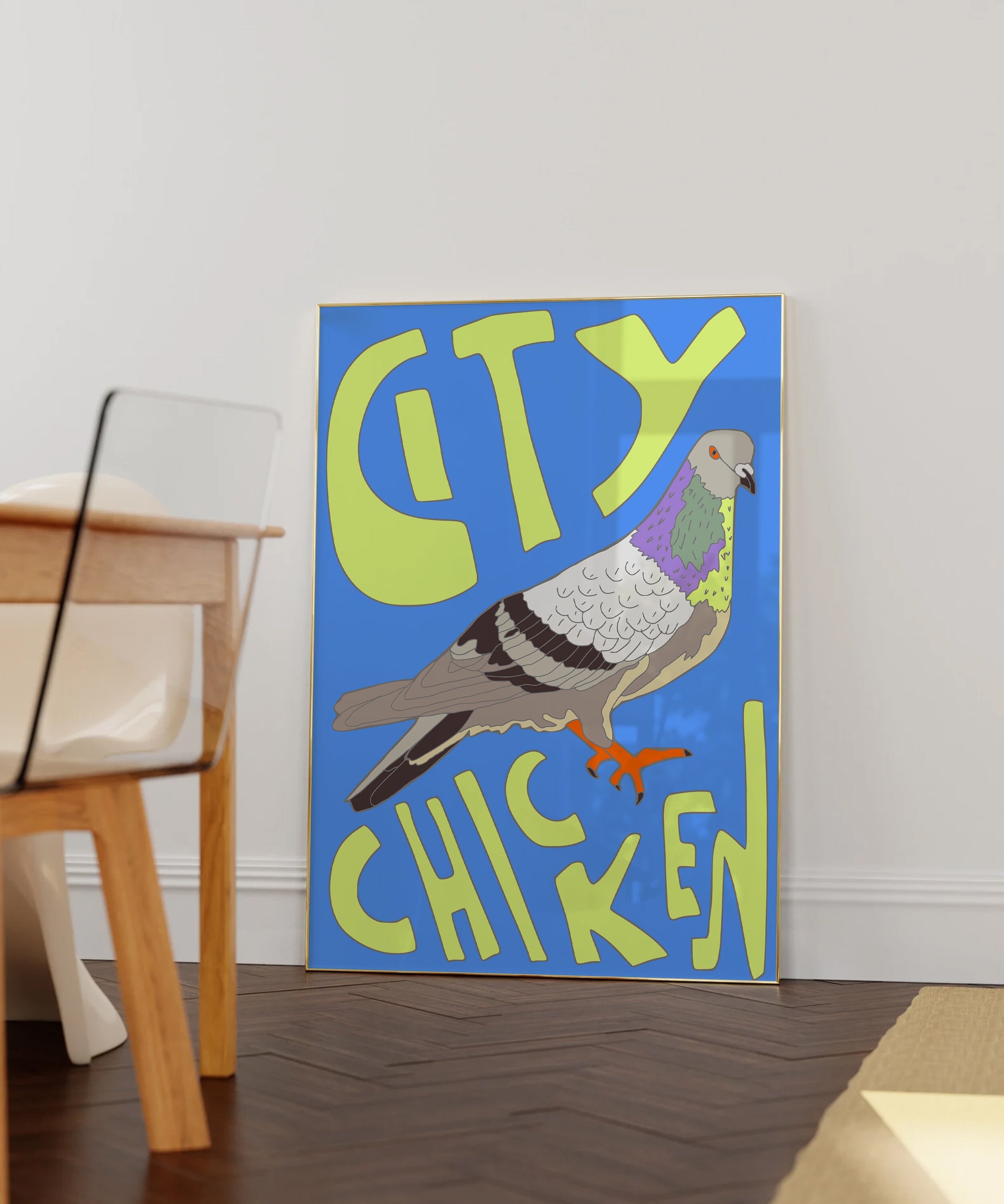 Pigeon Print City Chicken Poster Bird Art Colourful - Etsy UK