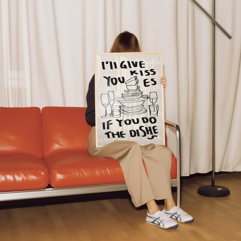 I'll Give You Kisses Print | Mid-century Modern Kitchen Art (digital ...
