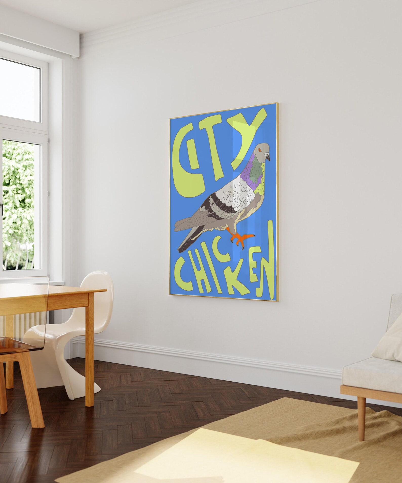 Pigeon Print City Chicken Poster Bird Art Colourful - Etsy UK