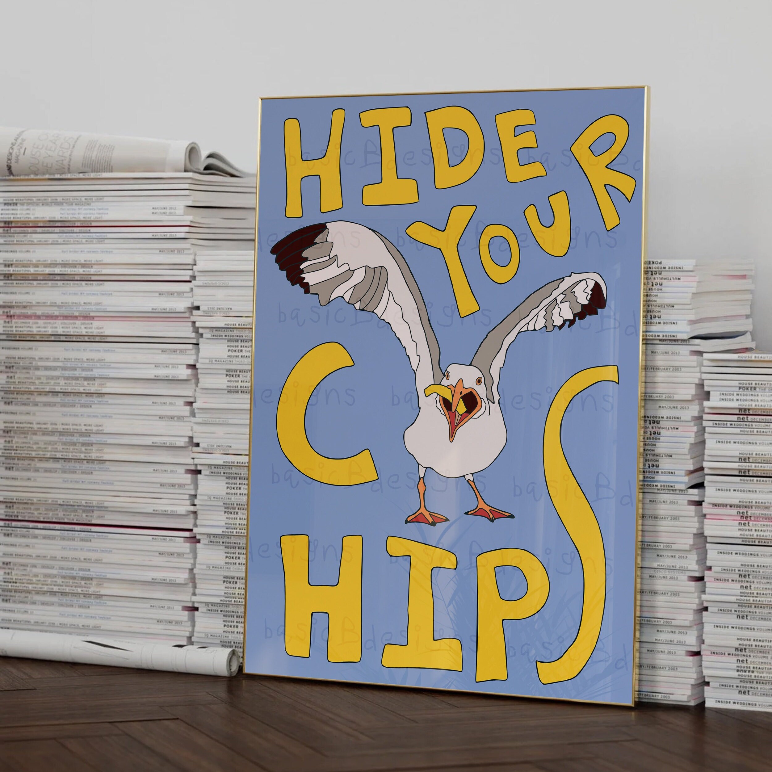 Seagull Print | Hide Your Chips Poster | Seaside Style Art | Digital ...