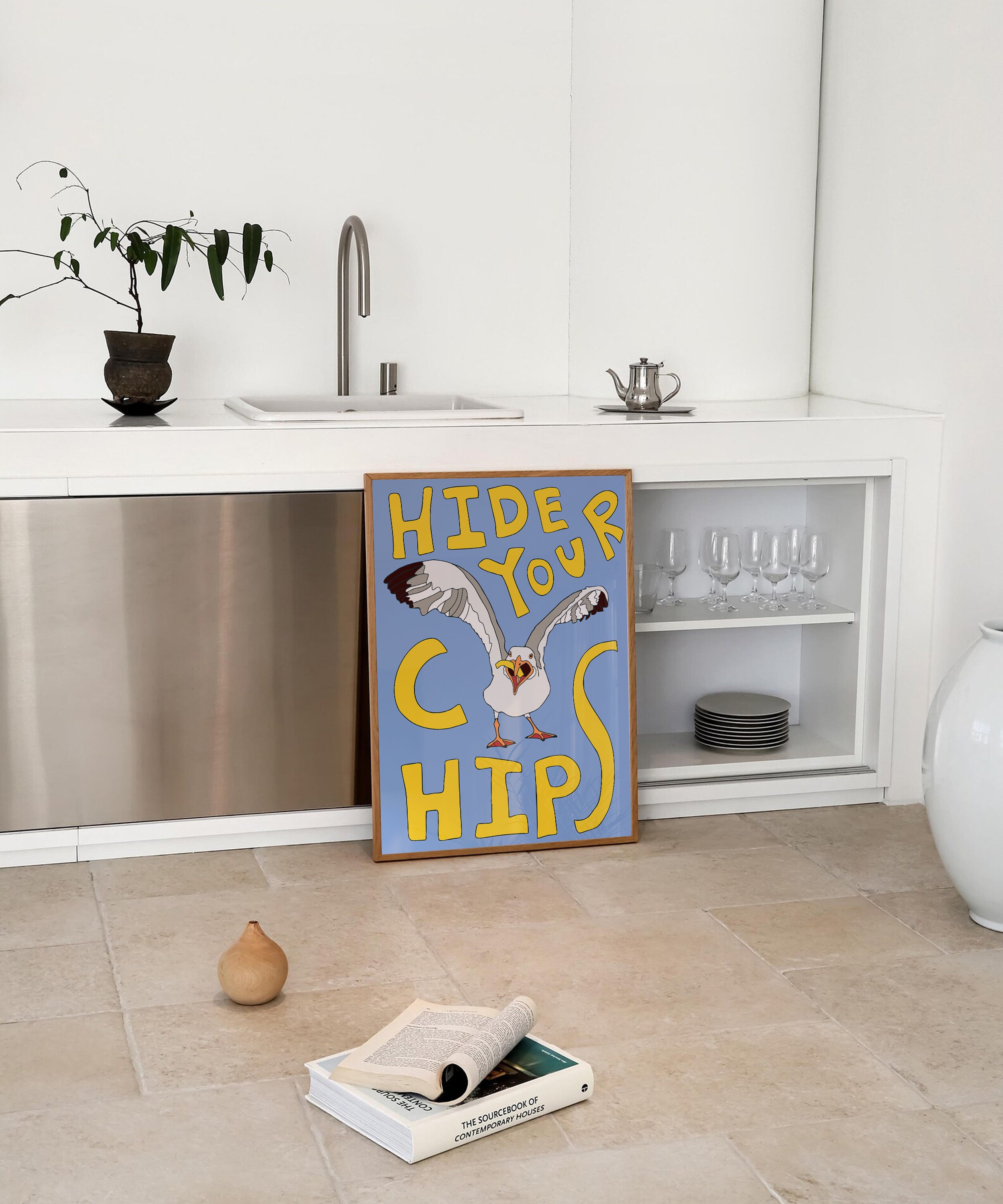 Seagull Print Hide Your Chips Poster Seaside Style Art - Etsy UK