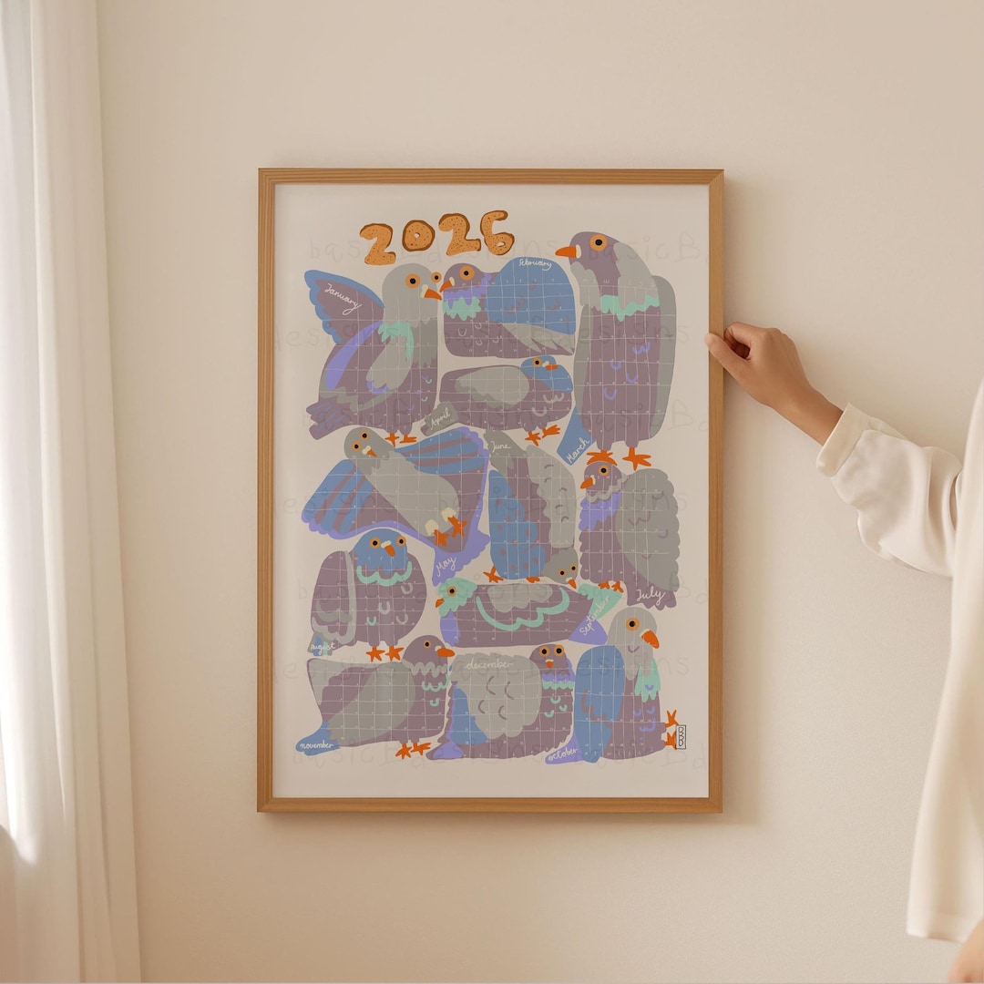 Pigeon 2026 Year Planner | Fun Vertical Calendar Print Creative Yearly ...