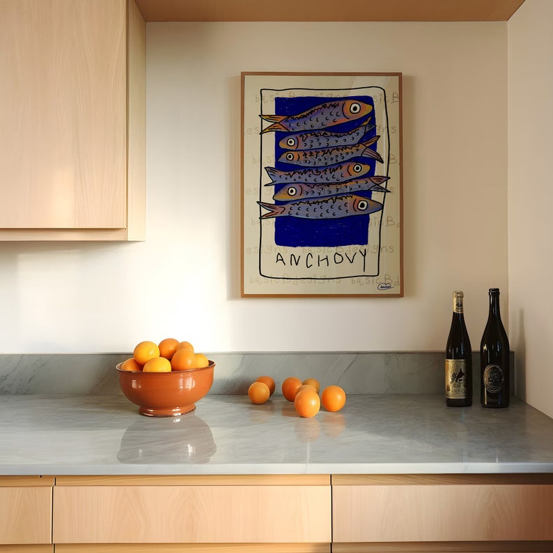 Anchovy Fish Print | Kitchen Wall Art | Sardine Tin Print | Food Print ...