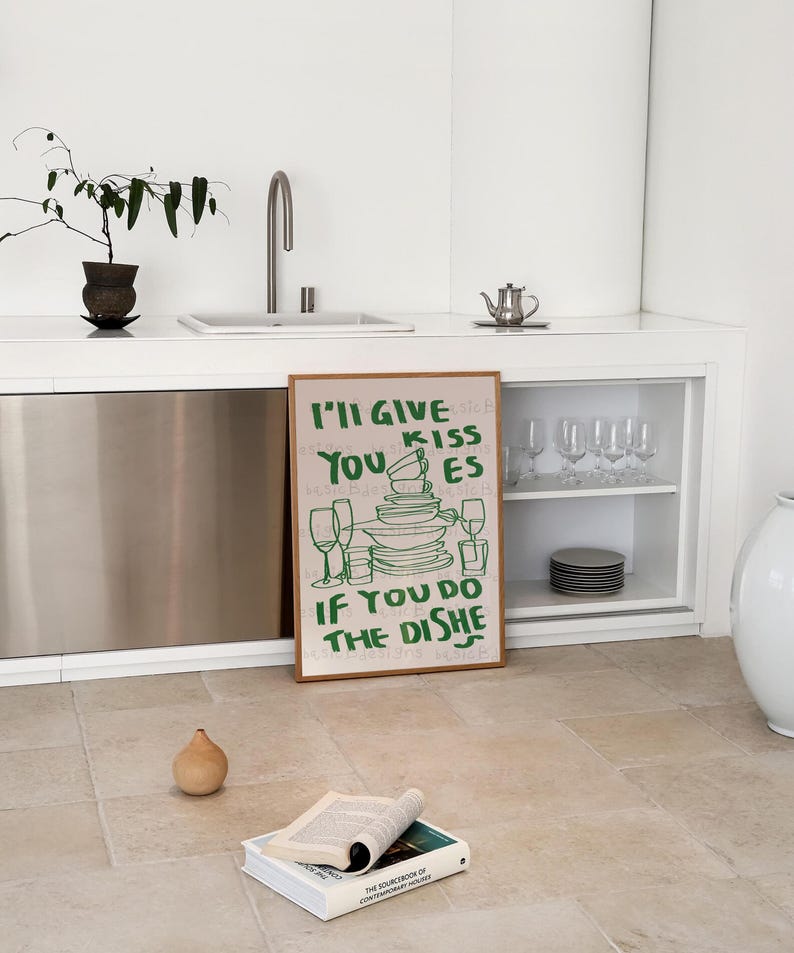 I'll Give You Kisses Print | Mid-century Modern Kitchen Art (digital ...