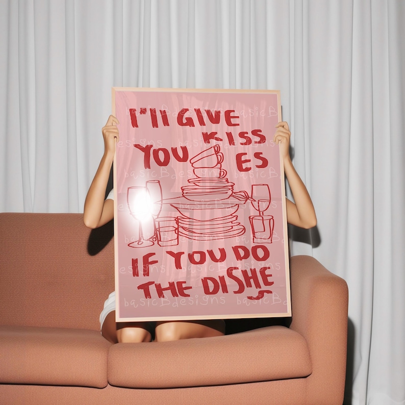 I'll Give You Kisses Print | Mid-century Modern Kitchen Art (digital ...