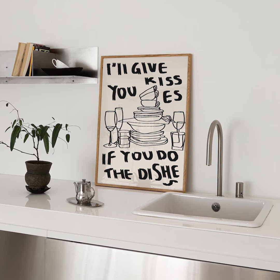 Kitchen Wall Art Wash the Dishes Poster Do the Dishes Dummy Mid Century ...