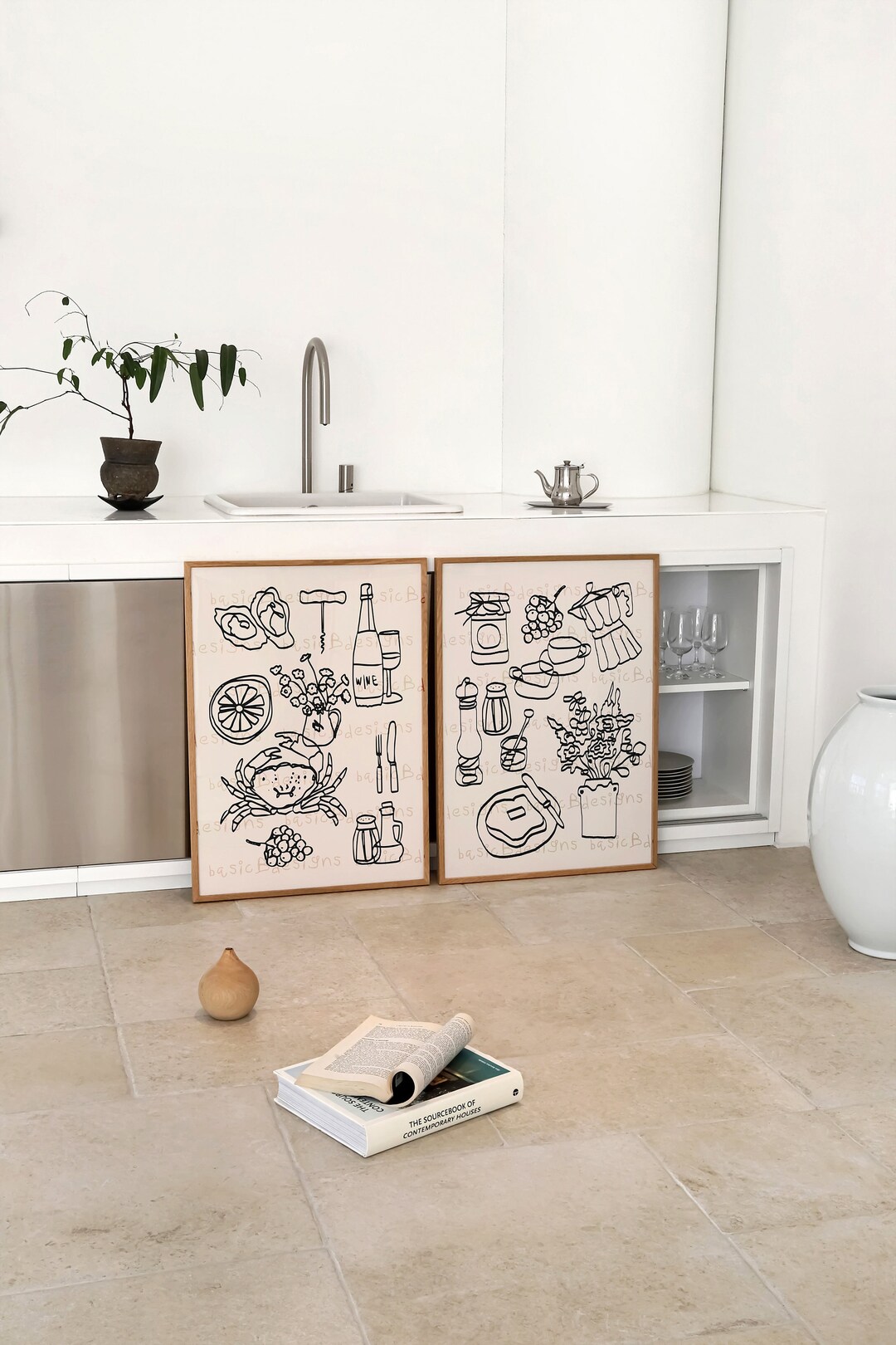 Kitchen Wall Art |food Print With Crab, Lemon, Wine, Olive Oil, Oysters ...