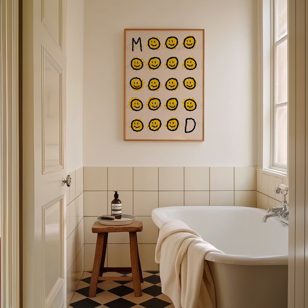 Mood Print Smiley Face Art Bathroom Art Preppy Room Décor Pink Home ...