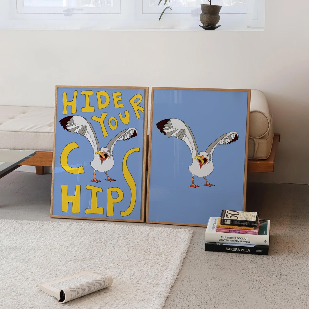 Seagull Print Hide Your Chips Poster Seaside Style Art - Etsy