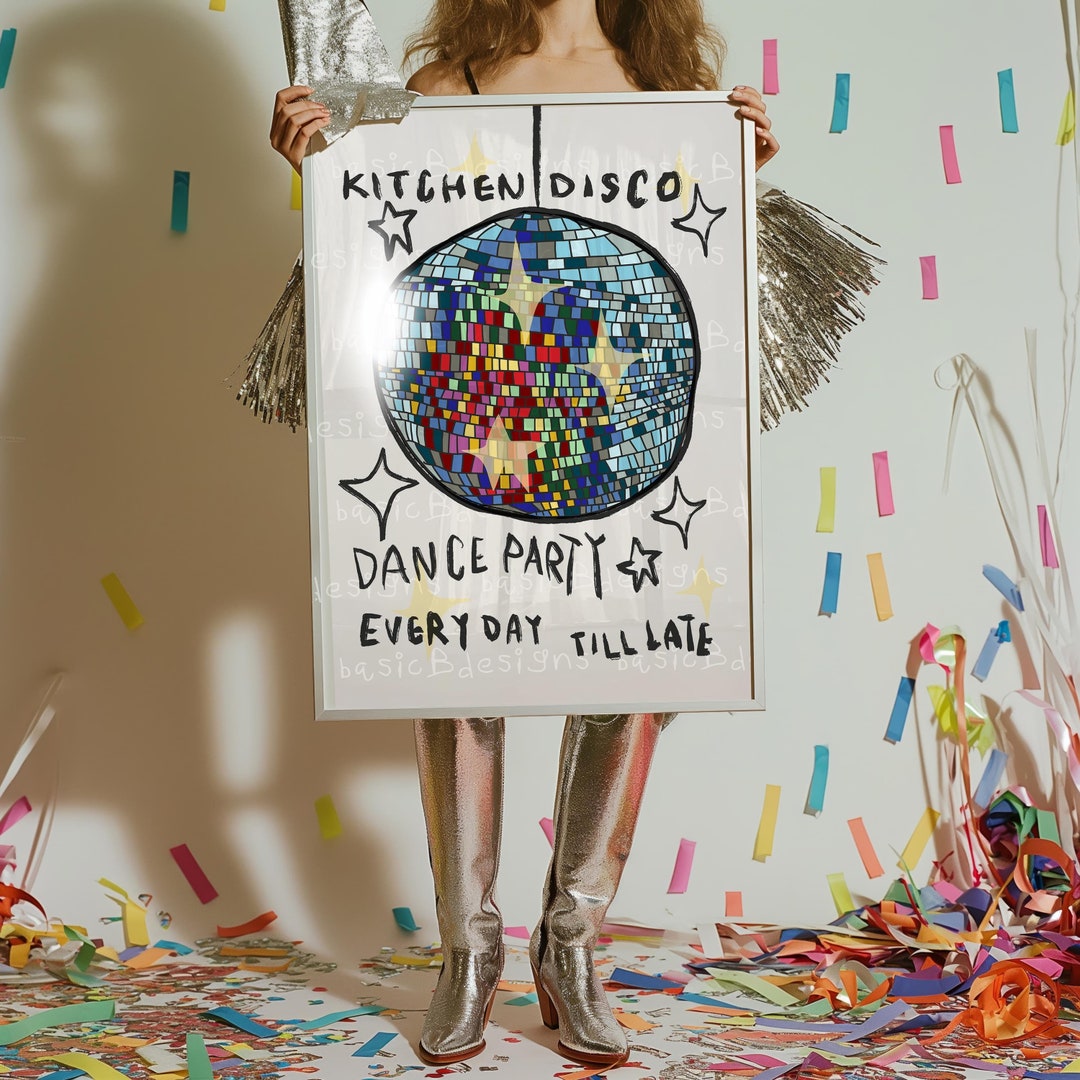 Kitchen Disco Print | Dance Party Poster | Colourful Home Décor ...