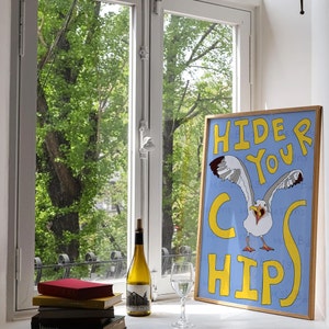 Seagull Print | Hide Your Chips Poster | Seaside Style Art | DIGITAL ...