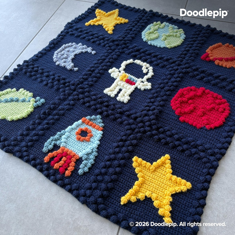 Space Blanket Crochet Pattern – Astronaut, Rocket, Planets, Stars (PDF ...