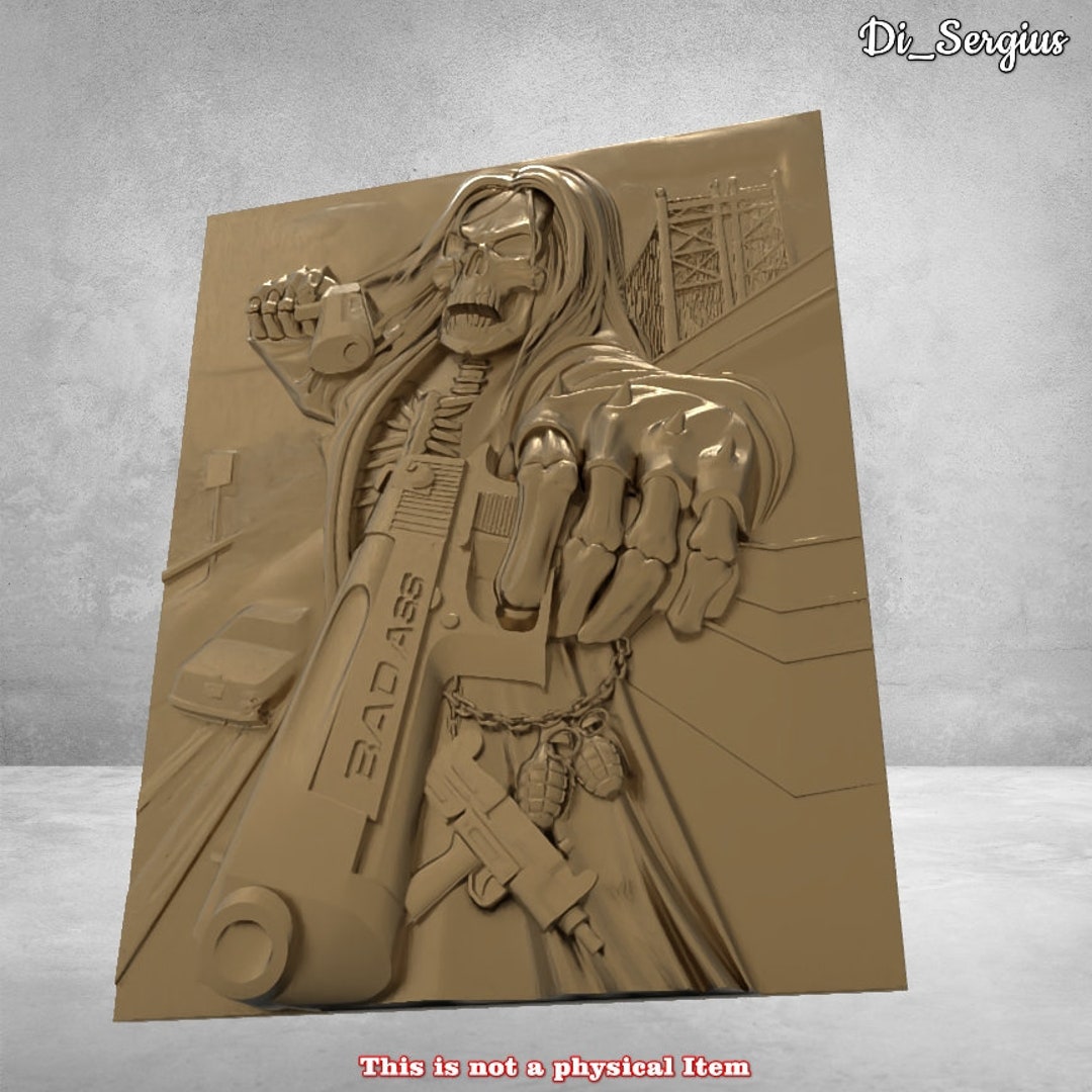 Scull Bad Ass Two Guns Picture 3D STL Model Pano Relief for CNC Router ...
