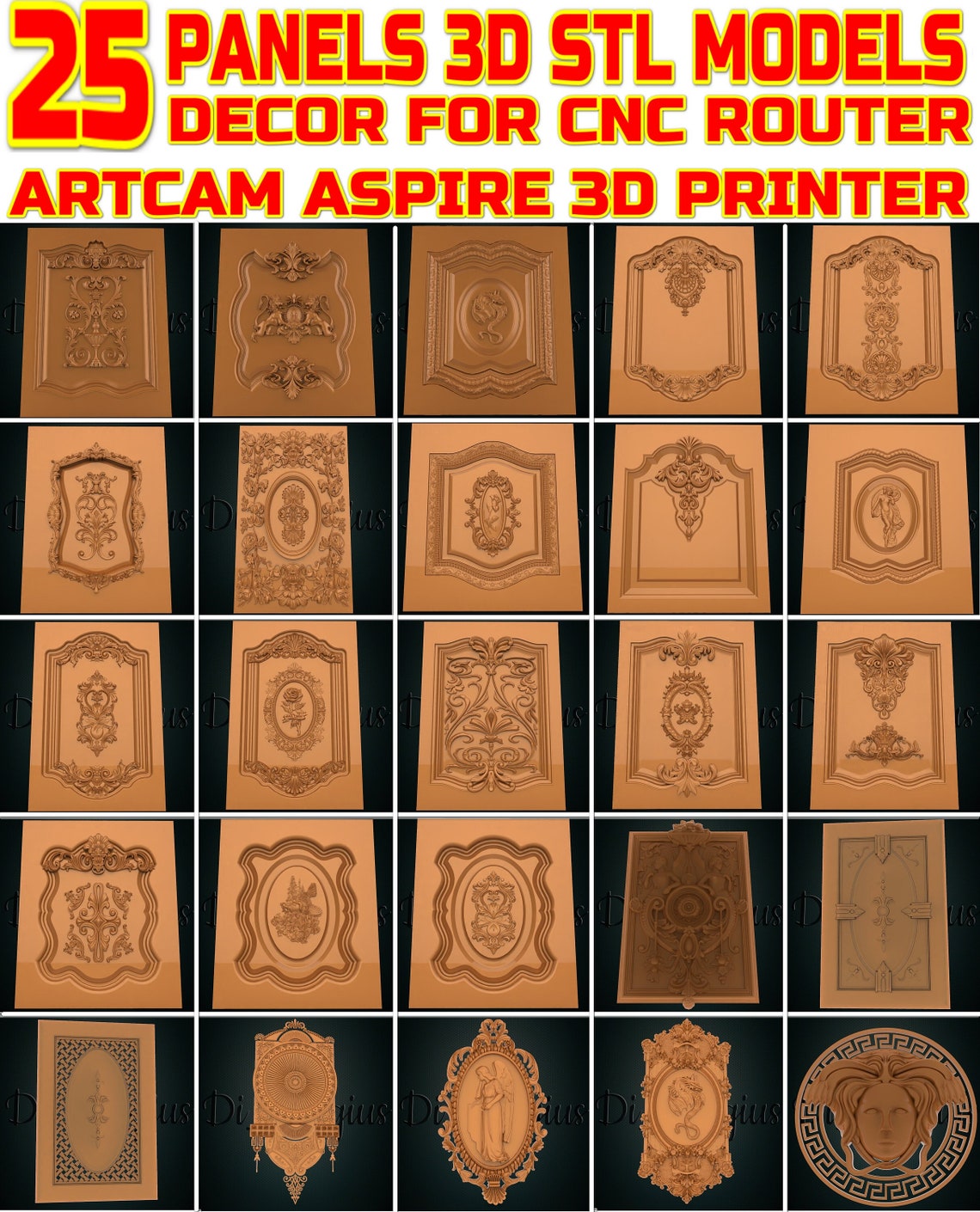 25 STL 3D Models Panels Decor Furniture Picture Ornament Set - Etsy