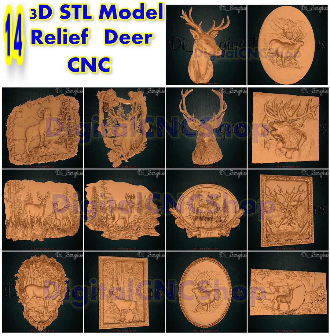 14 3D STL Model Animals Wildlife Deer Panno Panel Relief for CNC Router ...