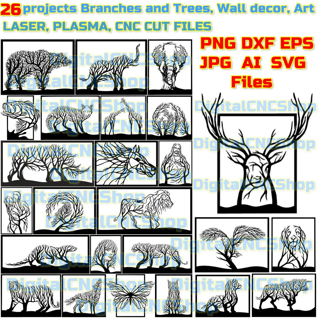 26 Projects Animals Branches and Trees, Set, Tree Wall Art, Animal ...