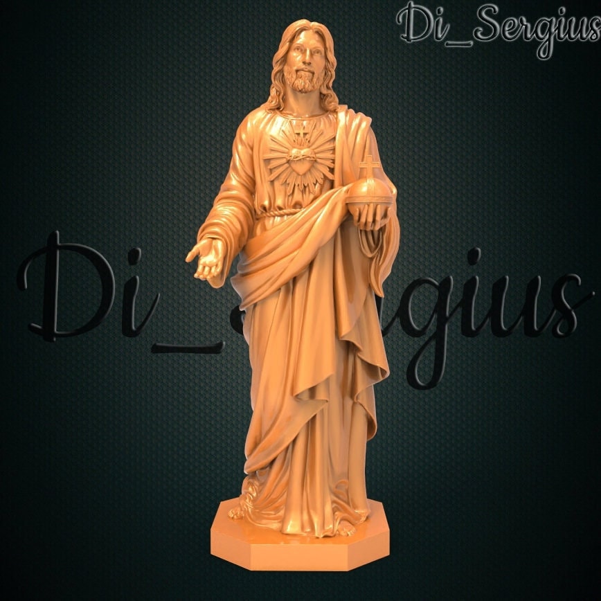 3D STL Model Jesus With Sacred Heart Statue 3D Printer GOD - Etsy