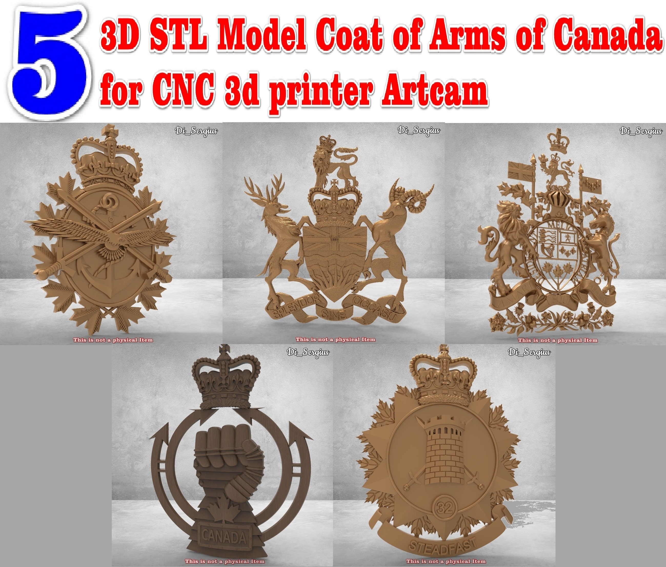 5pcs 3D STL Model Coat of Arms of Canada for 3d Printer - Etsy