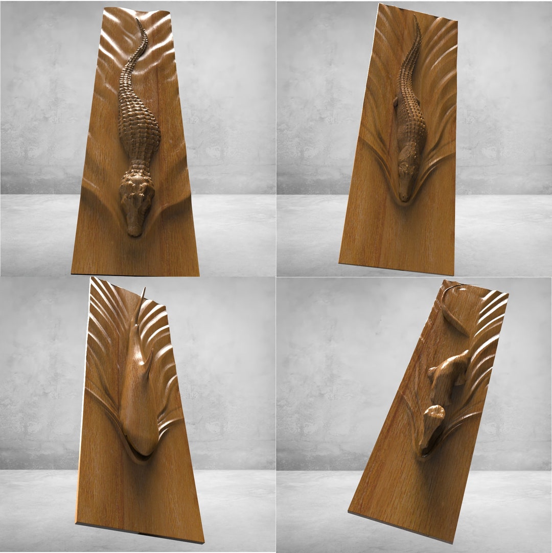 4 3D STL Models, Swimming Crocodile, Alligator, Shark Wave, Panel ...