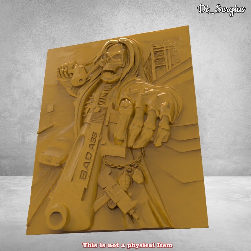 Scull Bad Ass Two Guns Picture 3D STL Model Pano Relief for - Etsy