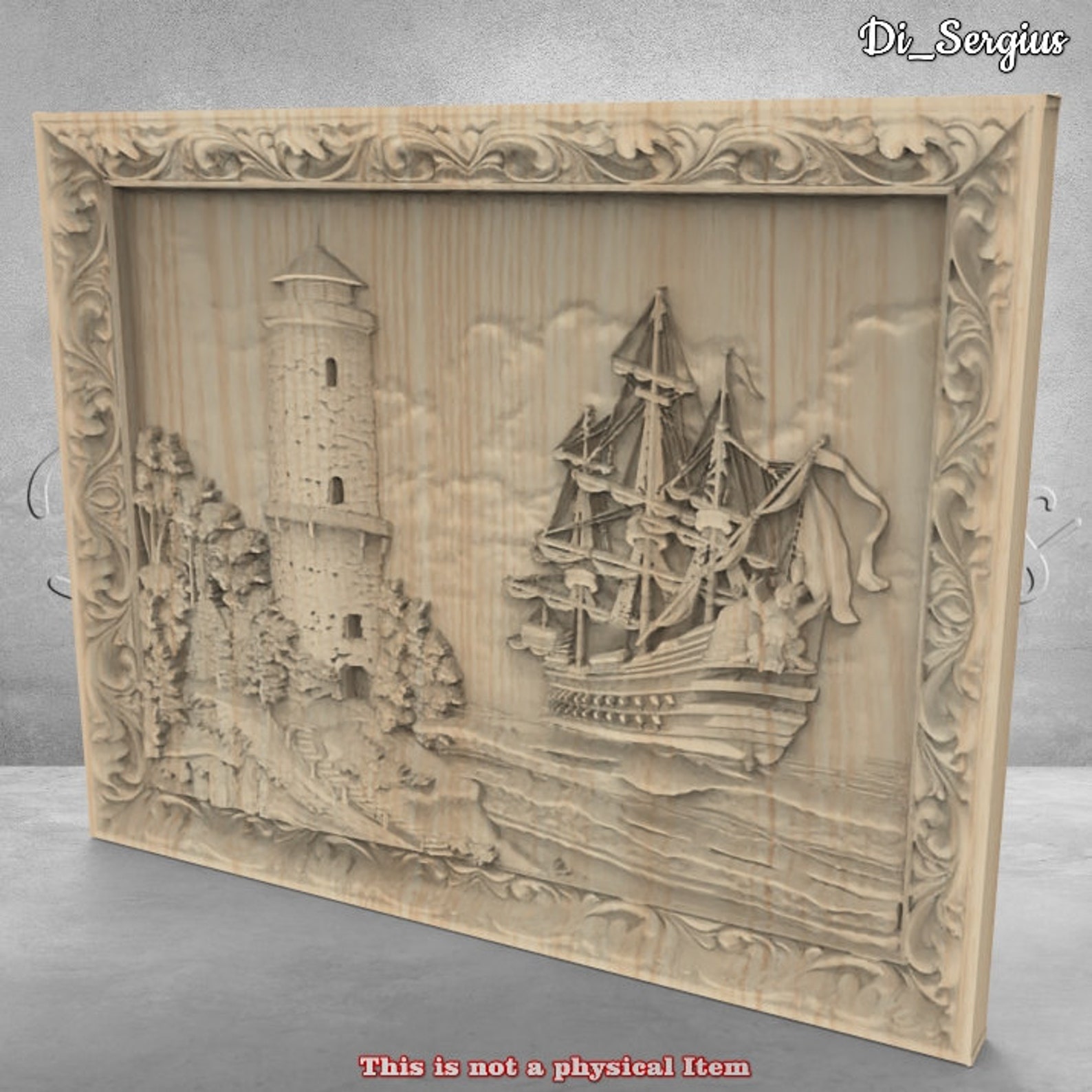 Ship and Lighthouse 3D STL Model Panel Relief for CNC Router - Etsy