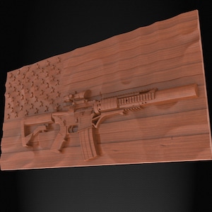 3D STL Model M4A1 Gun Army American Flag for CNC File Router Aspire ...