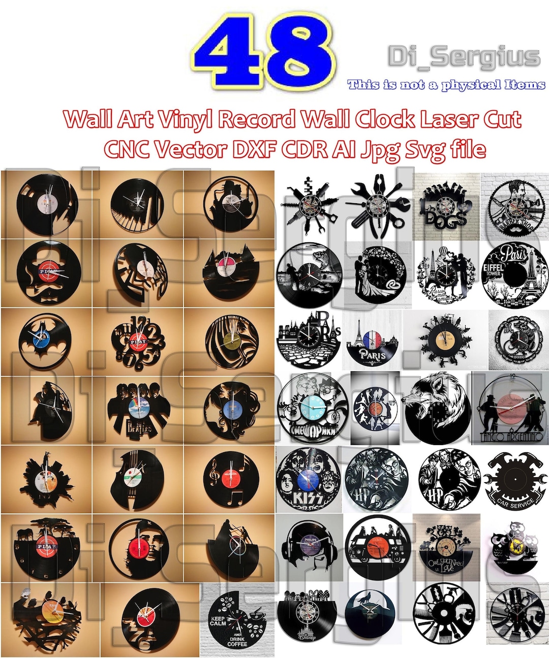 48 Projects Cutting File Cdr Dxf Wall Clock Wall, Art, Vinyl, Record ...