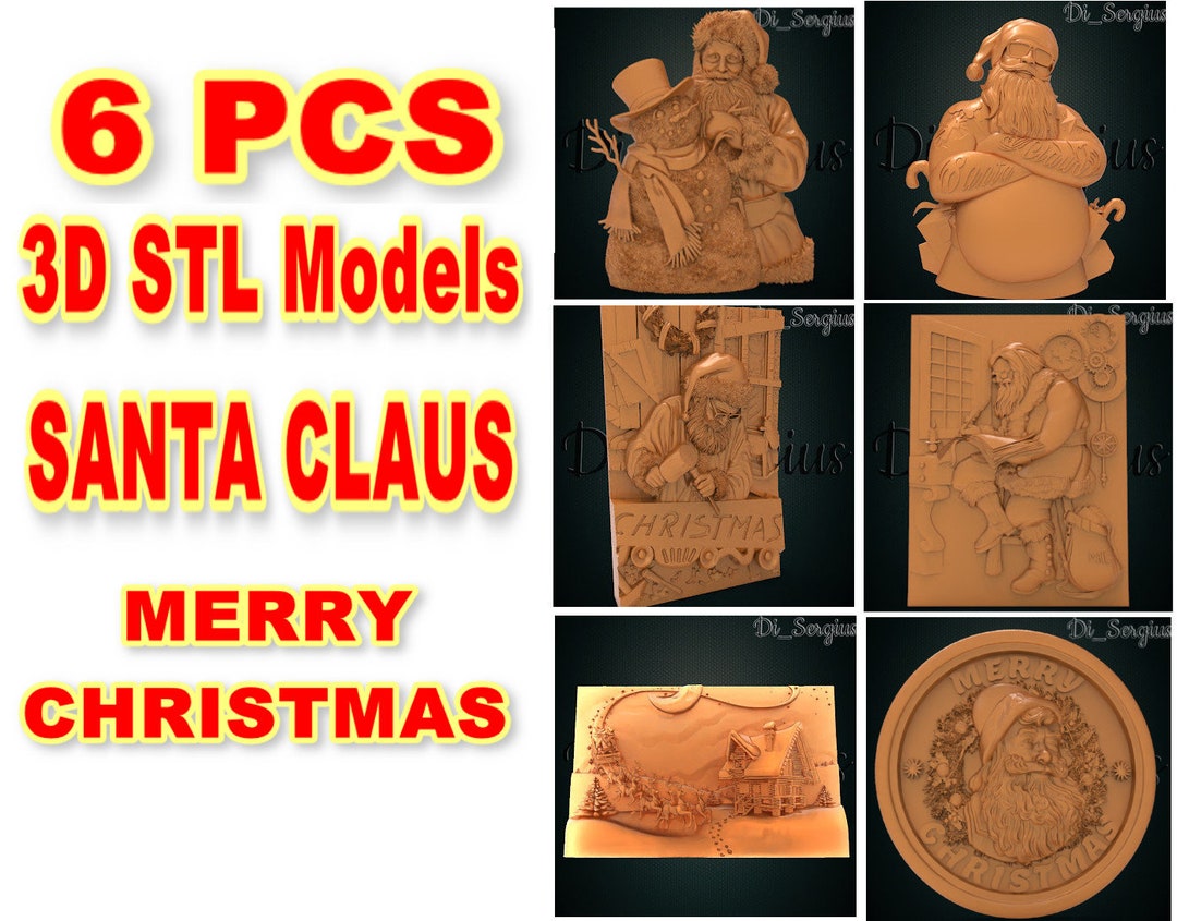 6 Santa Claus 3D STL Models, CNC Router Carving Relief (digital Product ...