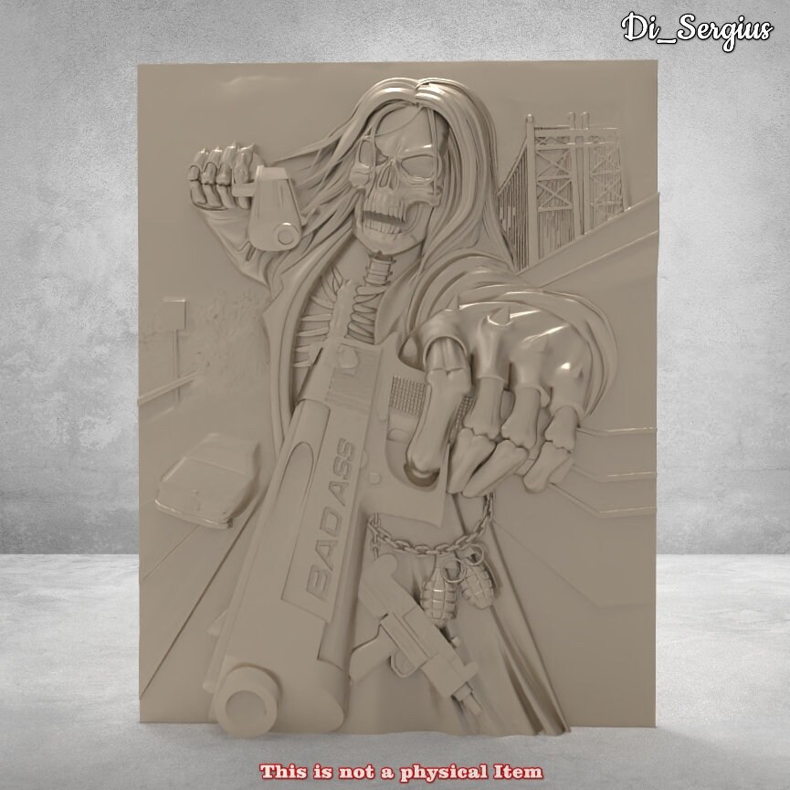 Scull Bad Ass Two Guns Picture 3D STL Model Pano Relief for - Etsy