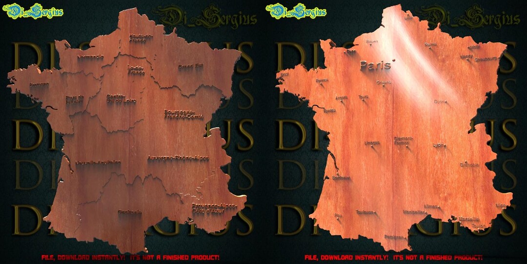 3D CNC STL Model Waving Map France Cities Regions Blank Flag Digital ...