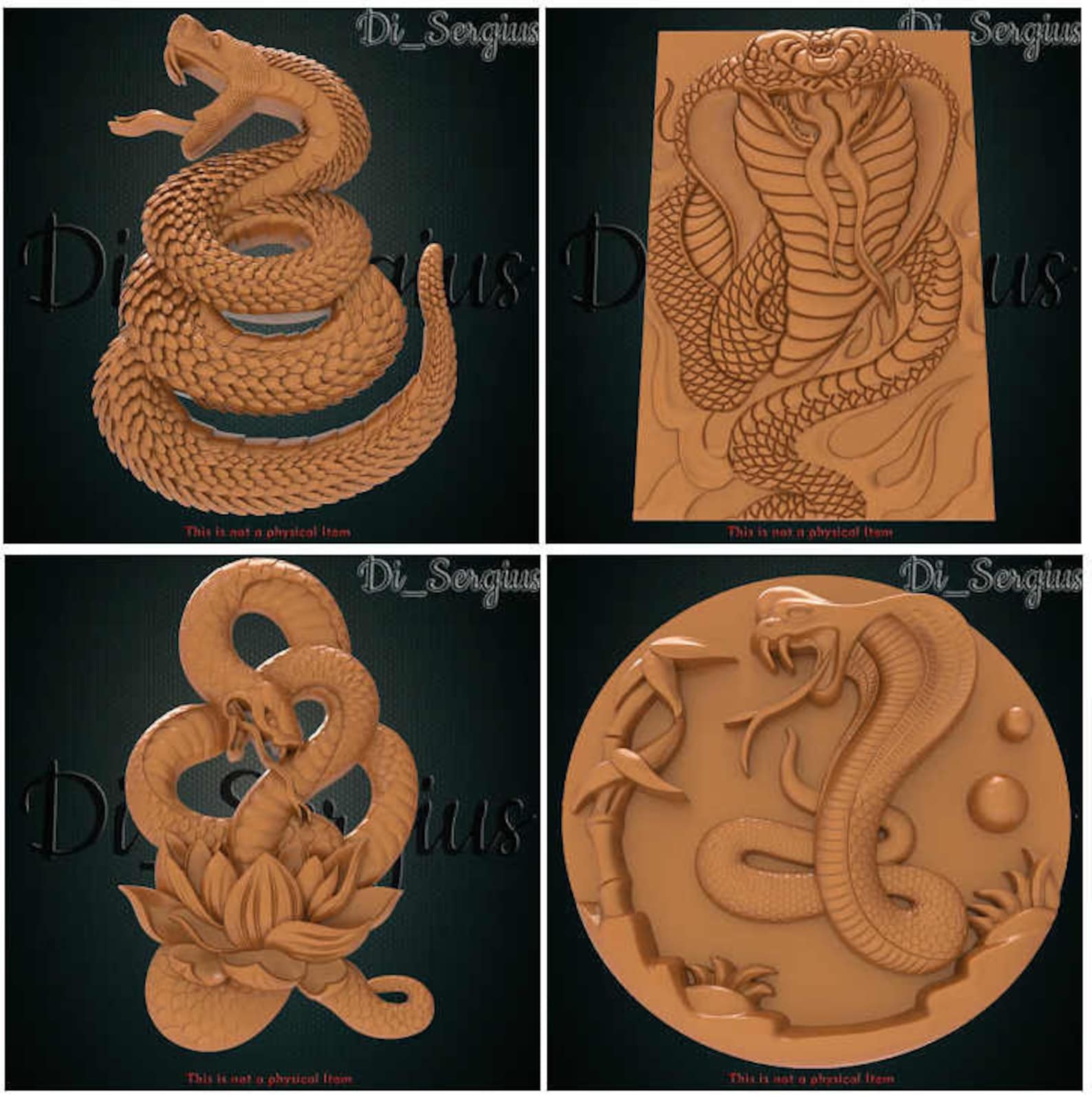4 3D STL Model Snake Cobra Wildlife Panno Panel Relief for CNC - Etsy