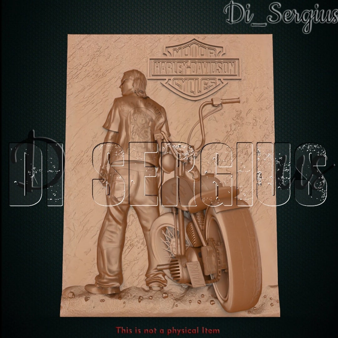 3d Stl Model Harley Davidson Bike Pano Relief For Cnc Router Etsy