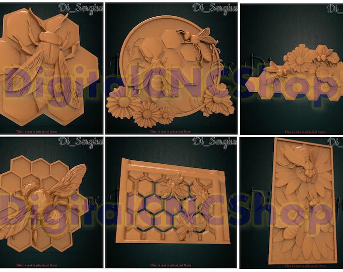 6 Bee Relief STL Models, CNC Router, Carving Artcam (digital Download ...