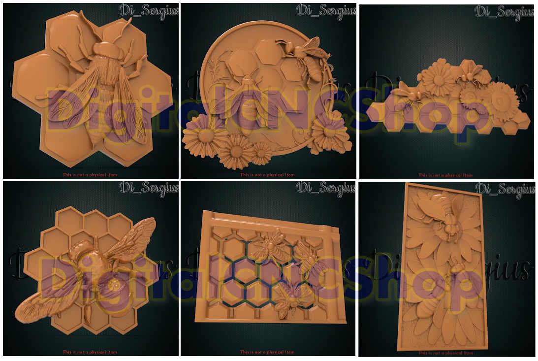 6 3D STL Model Bee Wildlife Panno Panel Relief for CNC Router - Etsy ...