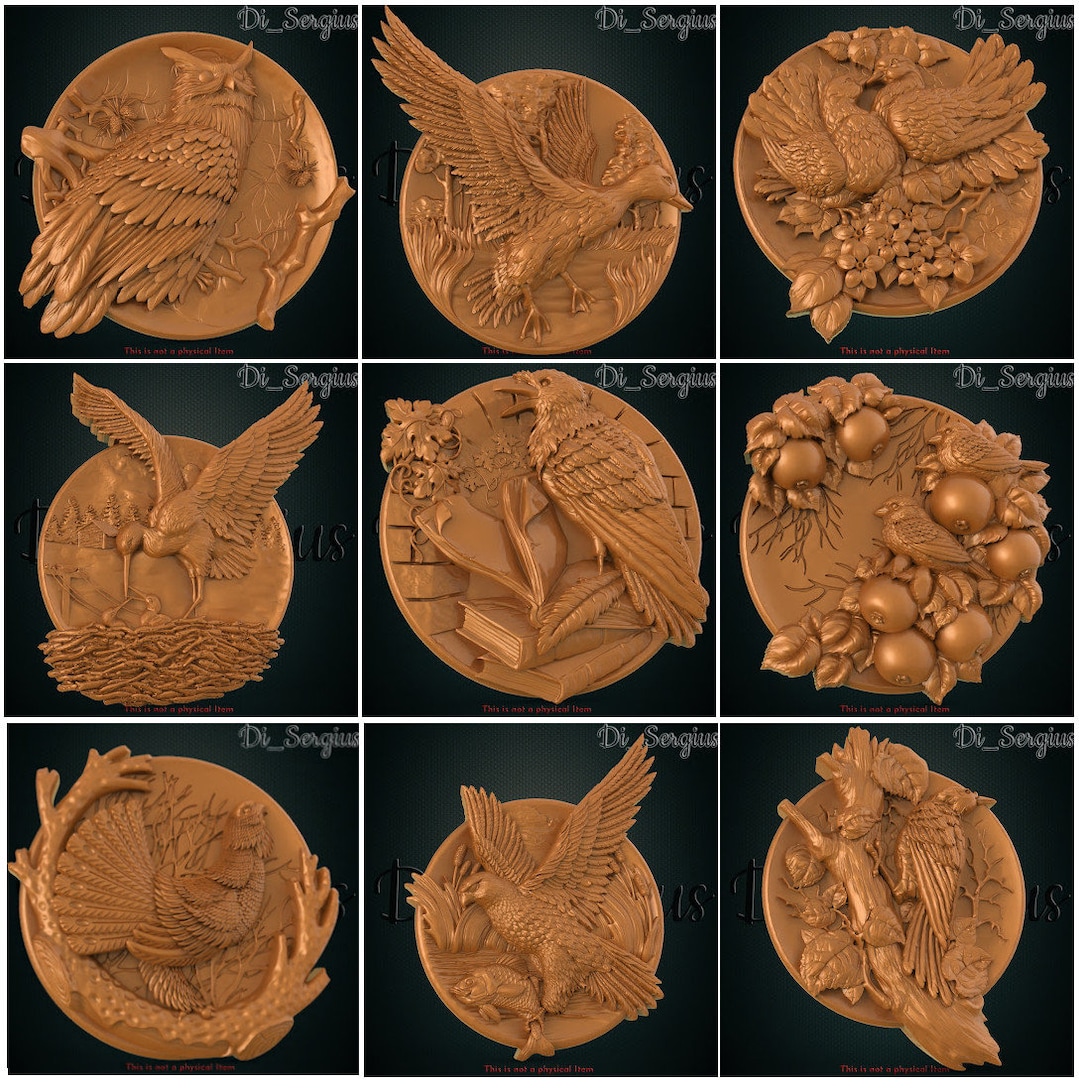 9 Birds 3D STL Model, CNC Carving (digital) - Etsy