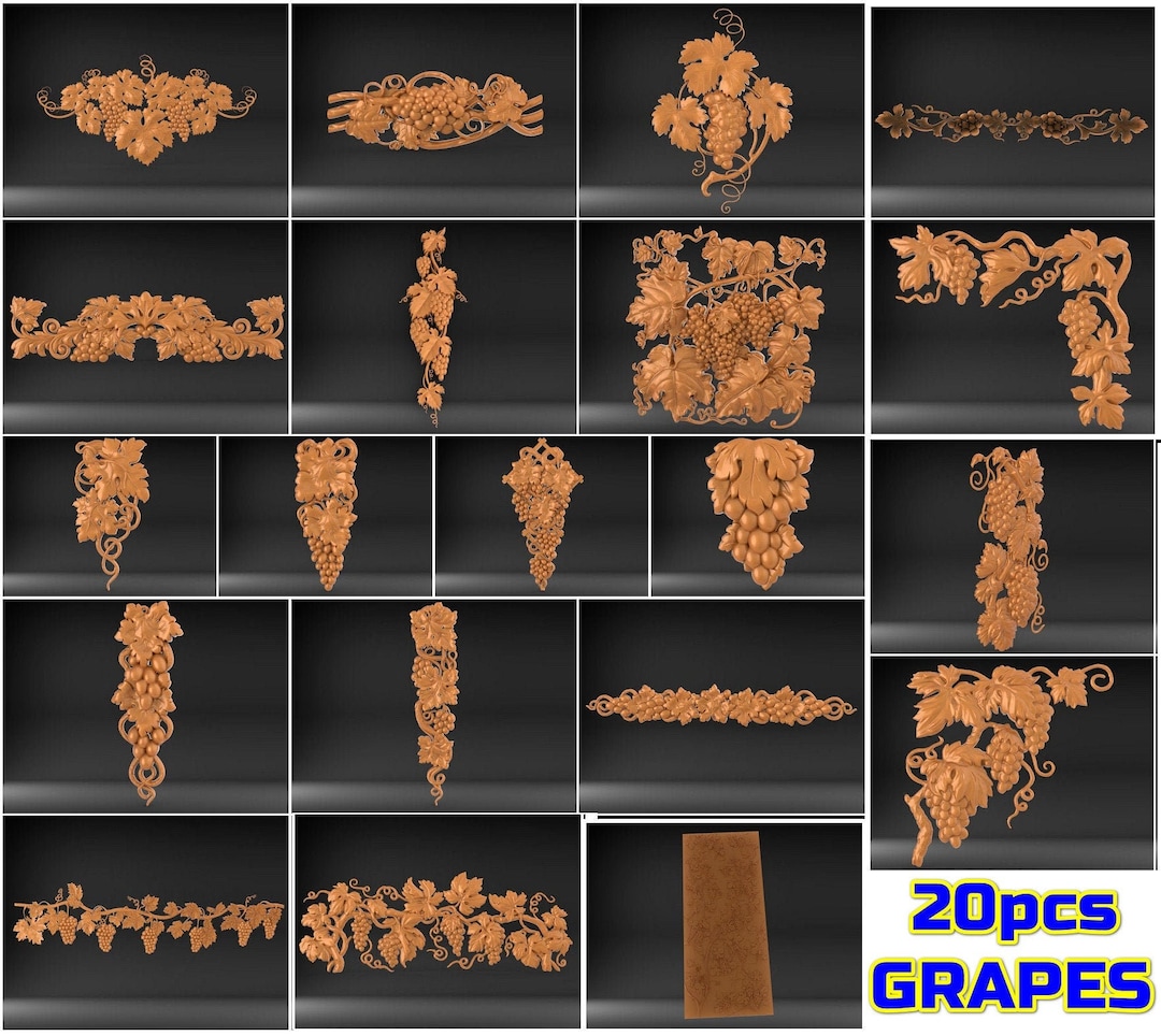 20 Grapes 3D STL CNC Relief Files, Wood Router Engraver (digital ...