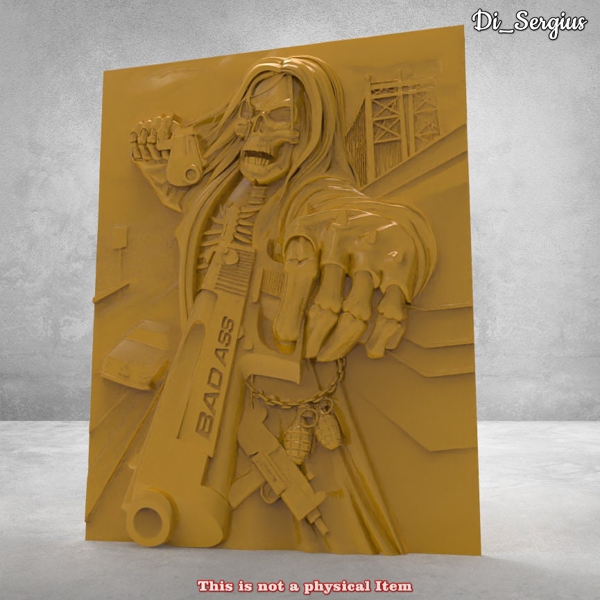 Scull Bad Ass Two Guns Picture 3D STL Model Pano Relief for - Etsy