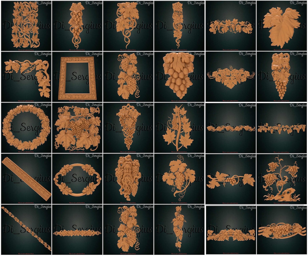 30 Pcs Grapes 3D STL Vine Pattern Wood Route Relief Grape for CNC ...
